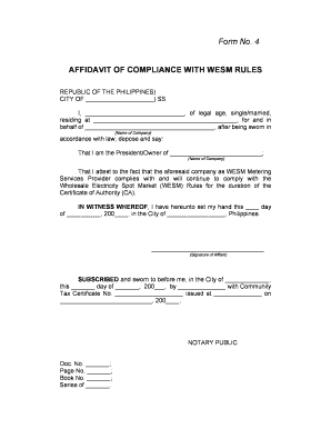 Fillable Online erc gov AFFIDAVIT OF COMPLIANCE WITH WESM RULES revdoc ...
