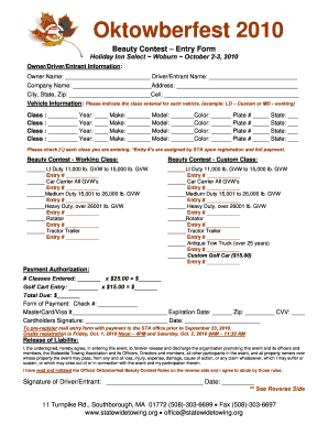 Fillable Online Beauty Contest Entry Form Holiday Inn Select Woburn Fax ...