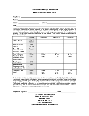 Fillable Online Transportation Fringe Benefit Plan Reimbursement ...