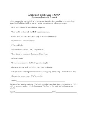 Fillable Online Affidavit of Intolerance to CPAP Fax Email Print ...