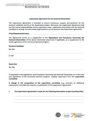 Fillable Online Supervision Agreement for the Doctoral Dissertation ...