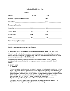 Fillable Online Individual Health Care Plan School: Student: D Fax ...