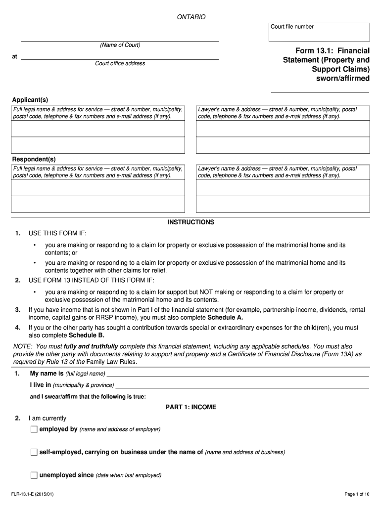 Fillable Online ontariocourtforms on Form 131 Financial Statement ...
