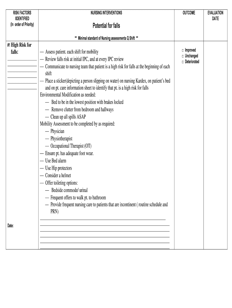 Fillable Online RISK FACTORS NURSING INTERVENTIONS OUTCOME EVALUATION ...