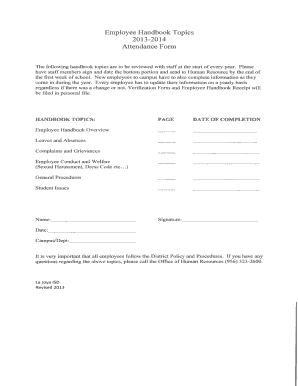 Fillable Online Employee Handbook Verification Form Fax Email Print ...
