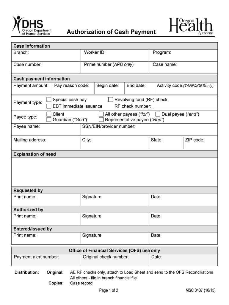 Fillable Online Authorization of Cash Payment - aix-xweb1pstateorus Fax ...