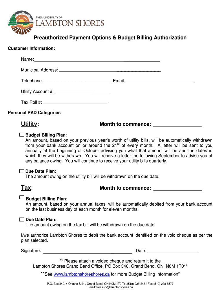 Fillable Online Utility Month to commence - Lambton Shores Fax Email ...