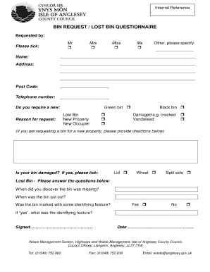 Fillable Online BIN REQUEST LOST BIN QUESTIONNAIRE Fax Email Print ...