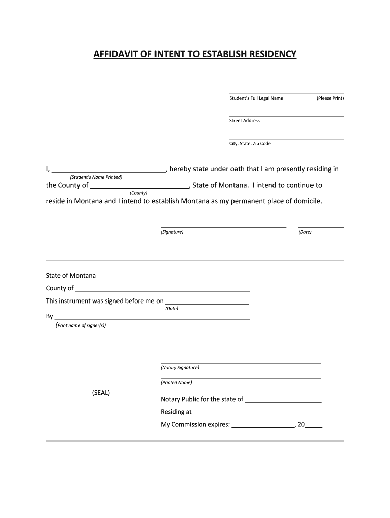 Fillable Online umt AFFIDAVIT OF INTENT TO ESTABLISH RESIDENCY - umt ...