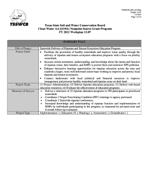 Fillable Online tsswcb texas Texas State Soil and Water Conservation Board Clean Water Act ...