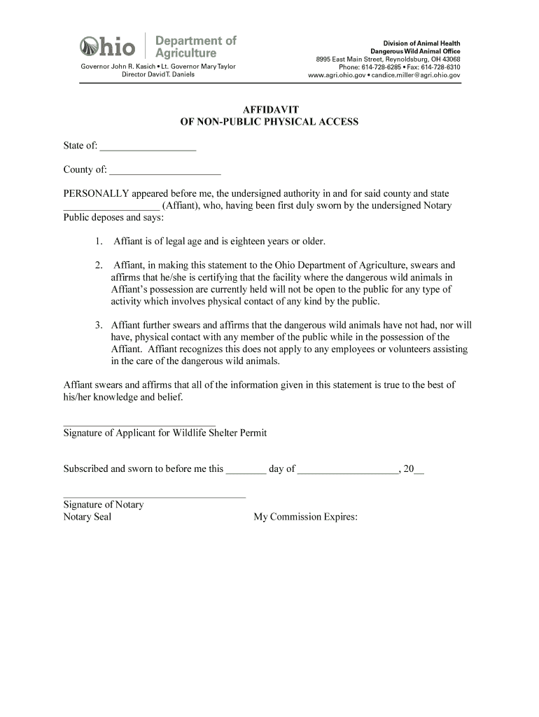 Fillable Online agri ohio BAFFIDAVITb OF NON-PUBLIC PHYSICAL bACCESSb 1 ...