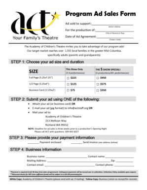 Fillable Online academyofchildrenstheatre Program Ad Sales Form ...