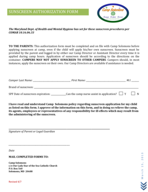 Fillable Online SUNSCREEN AUTHORIZATION FORM - Blackboard Fax Email ...