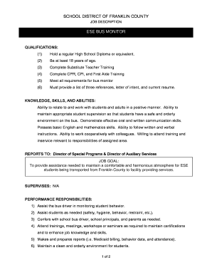 Fillable Online ESE BUS MONITOR - franklincountyschoolsorg Fax Email ...