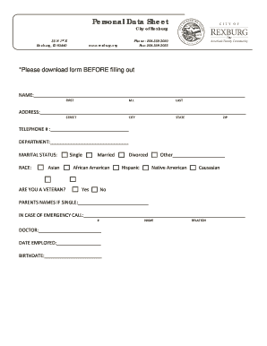 Fillable Online Personal Data Sheet - rexburgorg Fax Email Print ...