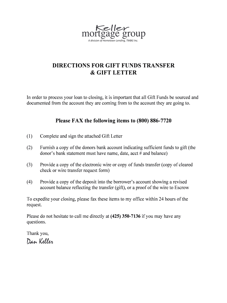 Fillable Online DIRECTIONS FOR GIFT FUNDS TRANSFER Fax Email Print ...
