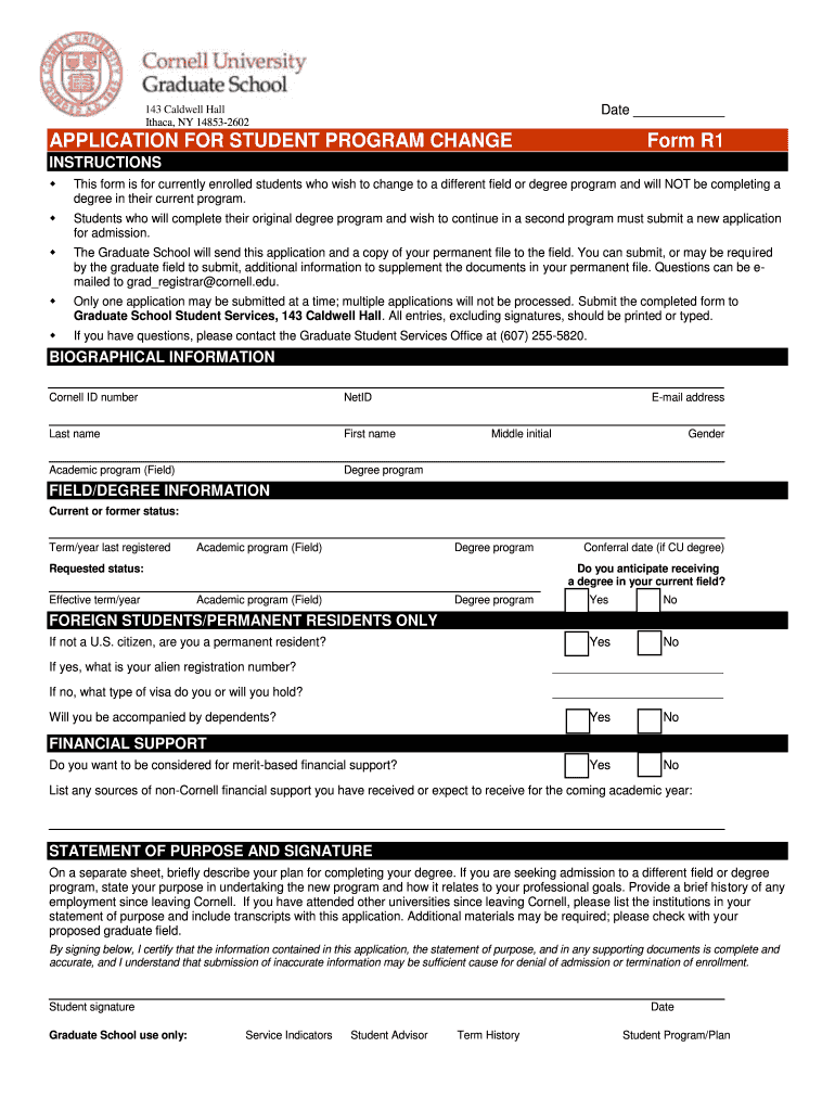 Fillable Online gradschool cornell 143 Caldwell Hall -2602 APPLICATION ...