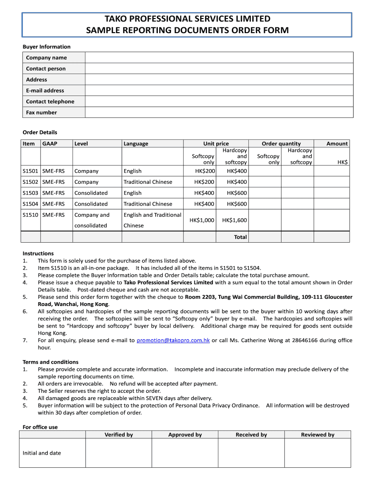 Fillable Online Sample Reporting Documents order form R1 - Qual-Mark ...