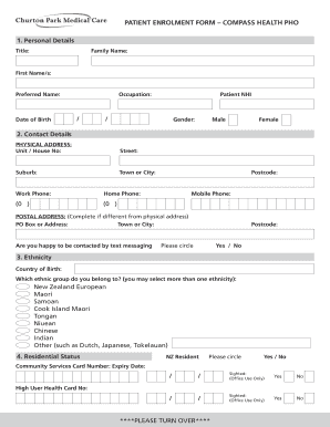Fillable Online churtonparkmedicalcare co PATIENT ENROLMENT FORM ...