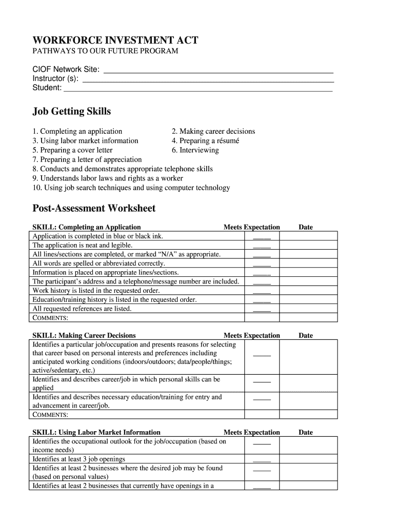 Fillable Online WORK READINESS SKILLS Fax Email Print - pdfFiller