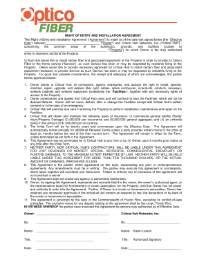 Fillable Online RIGHT OF ENTRY AND INSTALLATION AGREEMENT Fax Email ...