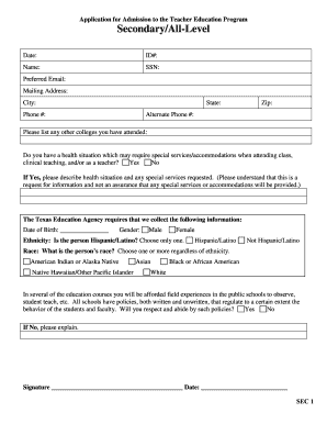 Fillable Online tarleton Instructions to Apply to the Teacher Education ...