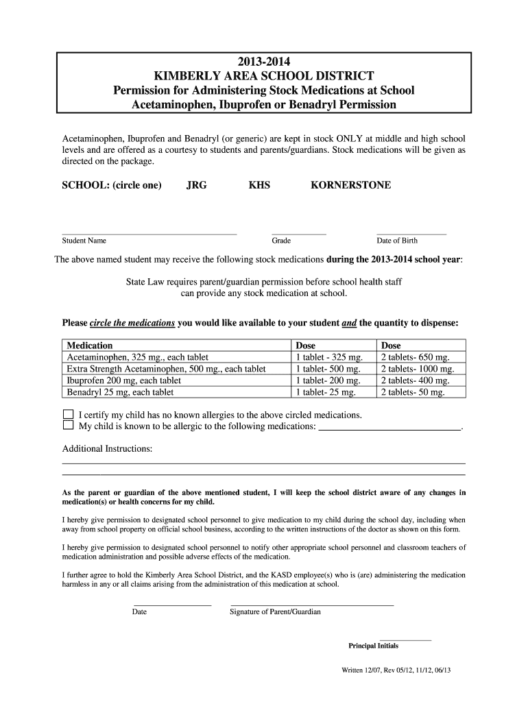 Fillable Online Permission for Administering Stock Medications at ...