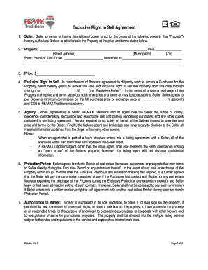 Fillable Online Exclusive Right to Sell Agreement 10-2012 Fax Email Print - pdfFiller