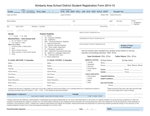 Fillable Online Kimberly Area School District Student Registration Form ...