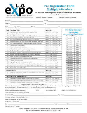 Fillable Online Pre-Registration Form Multiple Attendees Fax Email ...