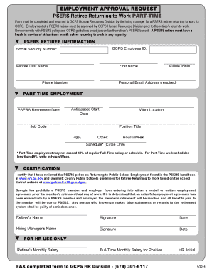 Fillable Online EMPLOYMENT APPROVAL REQUEST PSERS Retiree Returning to ...