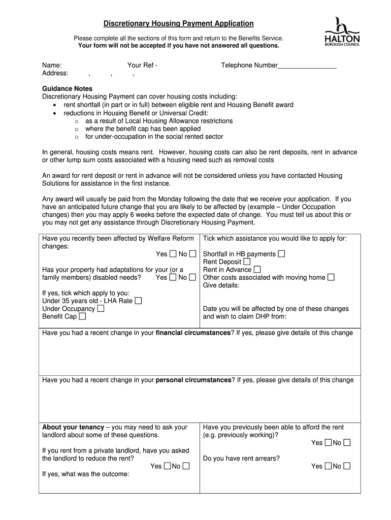 Fillable Online Application for a Discretionary Housing Paymentdocx Fax Email Print - pdfFiller