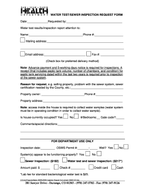 Fillable Online WATER TESTSEWER INSPECTION REQUEST FORM Fax Email Print ...