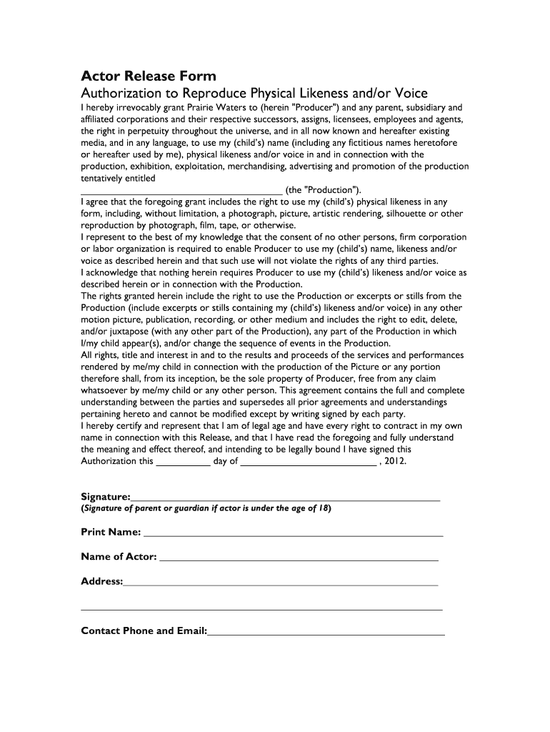 Fillable Online its fsu Actor Release Form - FSU ITS Fax Email Print ...