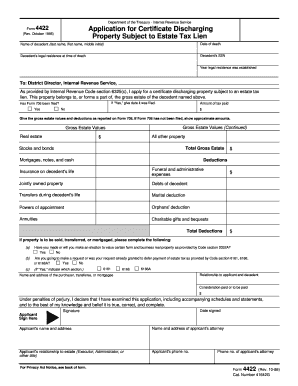 Fillable Online Form 4422 Rev 10-86 Application for Certificate ...