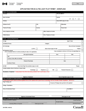 Fillable Online APPLICATION FOR AN ULTRA-LIGHT PILOT PERMIT - AEROPLANE ...