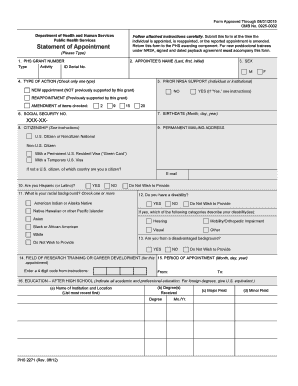 Fillable Online hhs FORM PHS-2271. Information and Instructions for ...