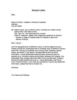 sample letter to release medical records Forms and Templates - Fillable ...