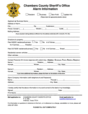 Fillable Online Chambers County Sheriffs Office Alarm Information Fax ...