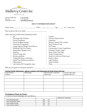 Fillable Online southwestern ADULT INFORMATION SHEET - Southwestern Fax ...