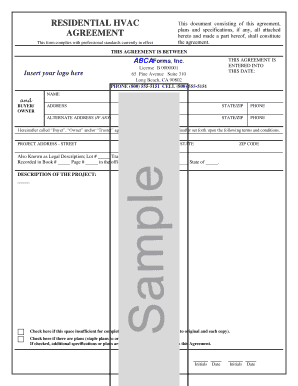 Fillable Online RESIDENTIAL HVAC AGREEMENT - ABCAForms Fax Email Print ...