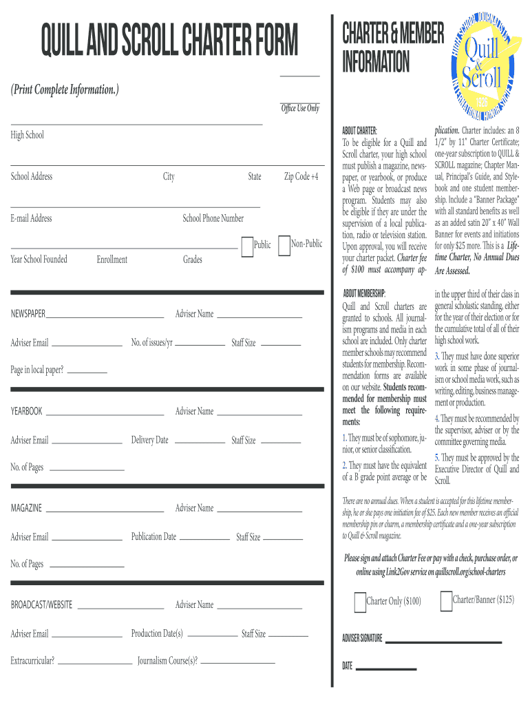 Fillable Online Quill and Scroll Charter form Charter amp member ...