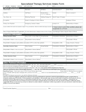 Fillable Online Specialized Therapy Services Intake Form Fax Email Print - pdfFiller