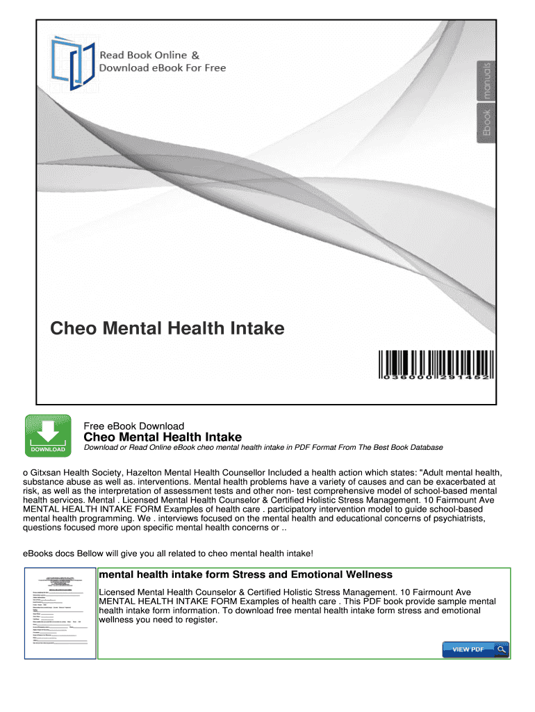 Fillable Online Cheo Mental Health Intake - nocReadCom Fax Email Print ...