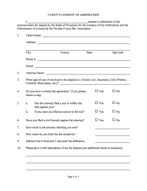 Fillable Online CLIENTS CONSENT TO ARBITRATION I consent to arbitration ...