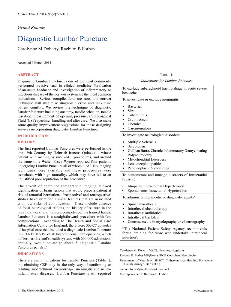 Fillable Online Diagnostic Lumbar Puncture Fax Email Print - pdfFiller