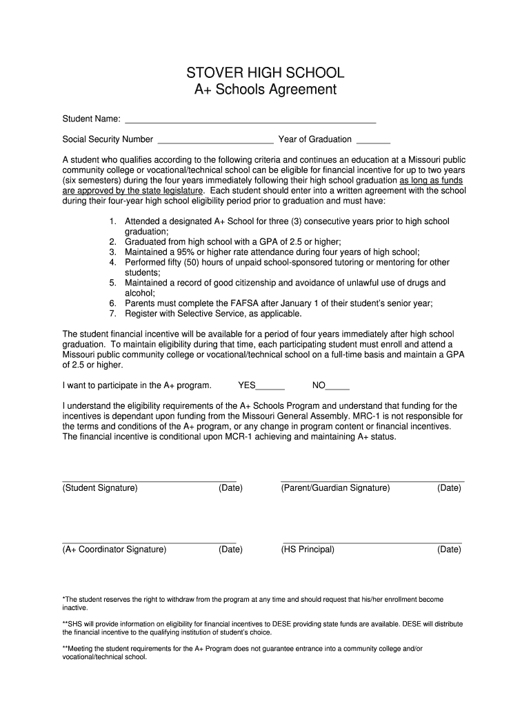 Fillable Online STOVER HIGH SCHOOL A Schools Agreement Fax Email Print ...