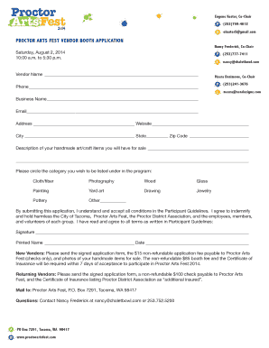 Fillable Online PROCTOR ARTS FEST VENDOR BOOTH APPLICATION Fax Email ...