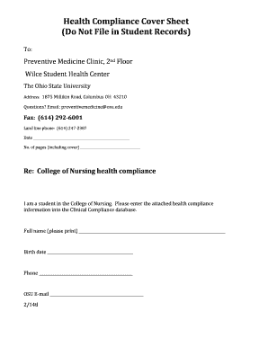 Fillable Online Health Compliance cover sheet - Ohio State University ...