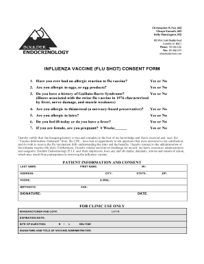 Fillable Online INFLUENZA VACCINE FLU SHOT CONSENT FORM Fax Email Print ...